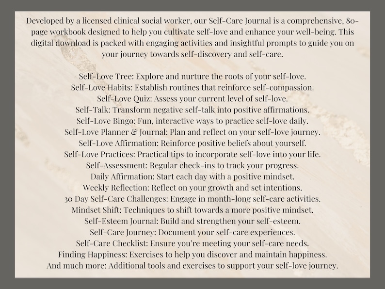 Self-care Journal Printable Digital Download Workbook, Therapy ...