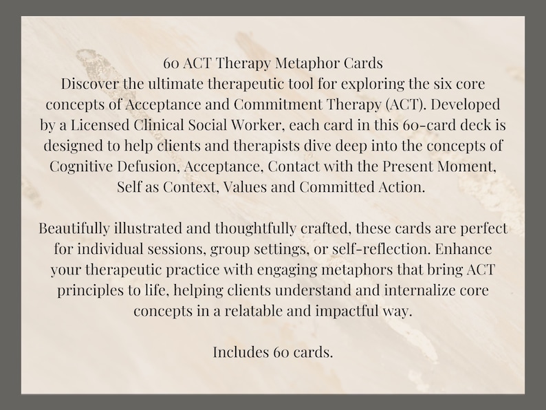 ACT Metaphors, Acceptance Therapy Metaphor Flash Cards, Commitment ...