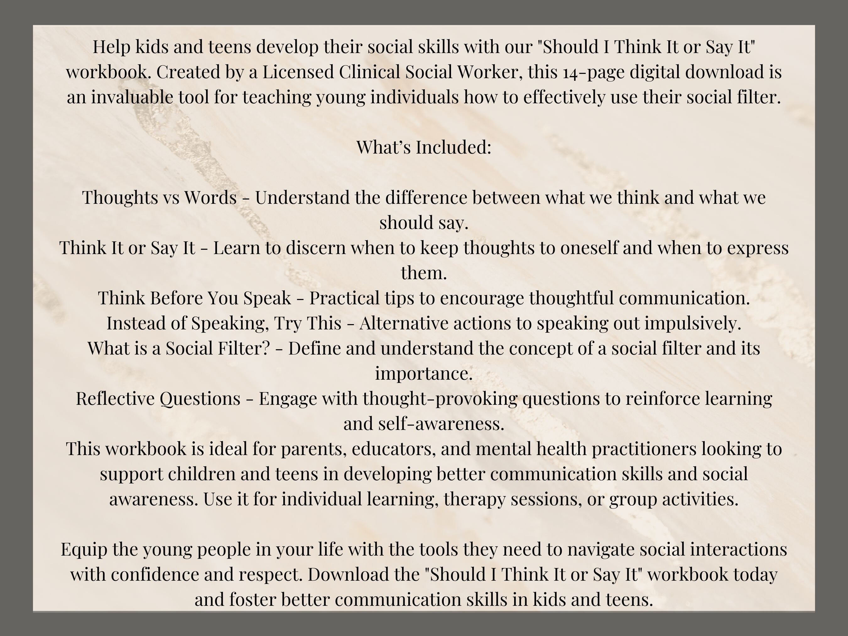 Think It or Say It Worksheets, Social Filter Activities, Social Skills ...
