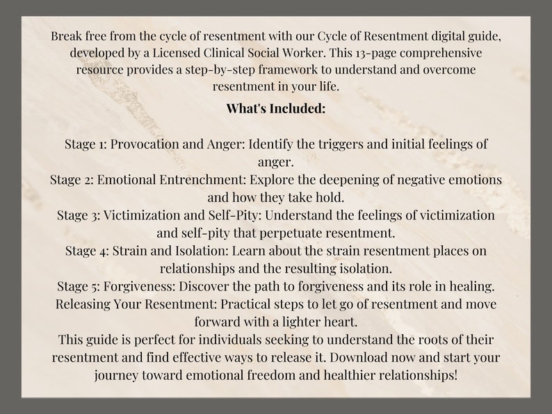 Cycle of Resentment Therapy Worksheets,the Resentment Cycle ...