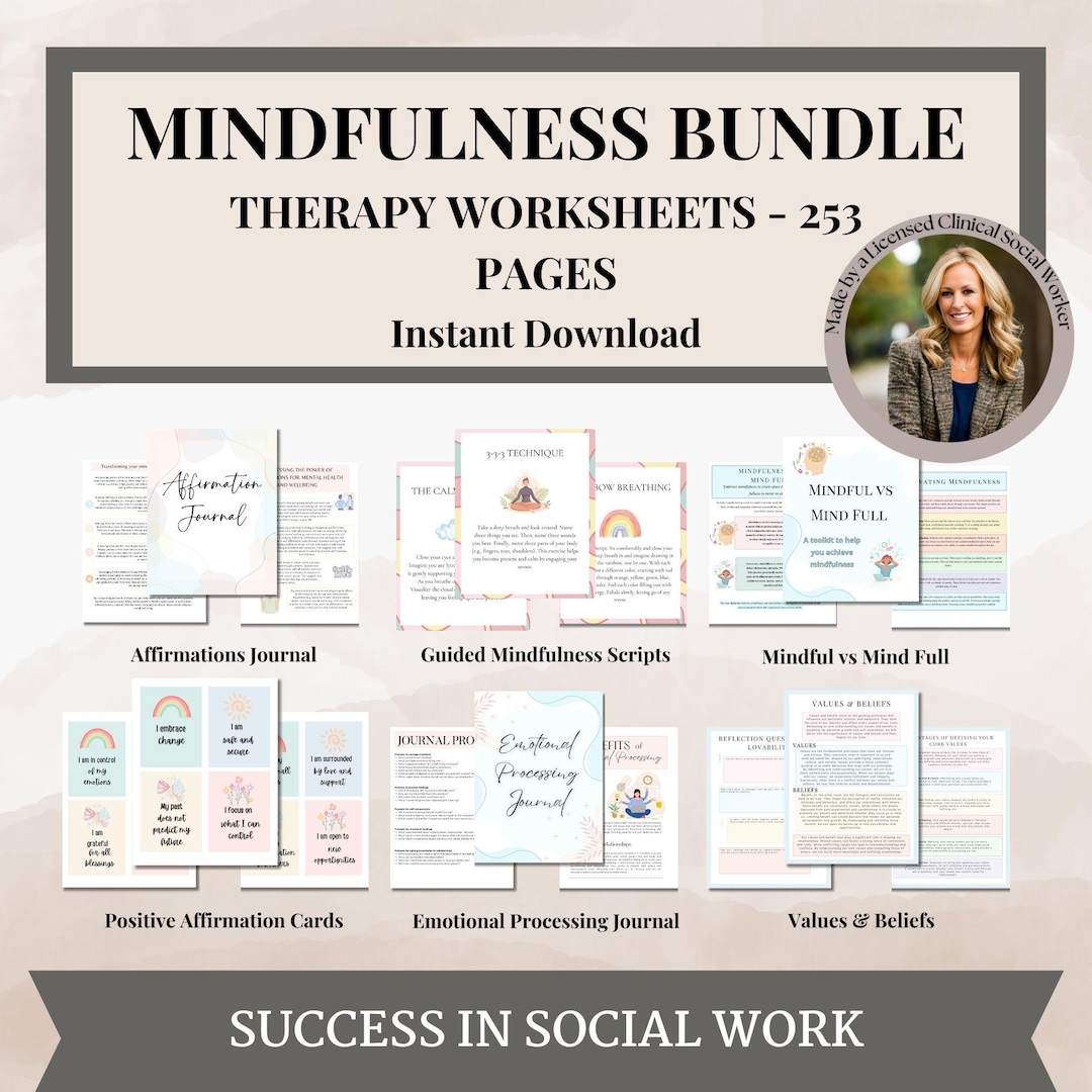 Mindfulness Bundle for Therapists Therapy Worksheets, Therapeutic ...