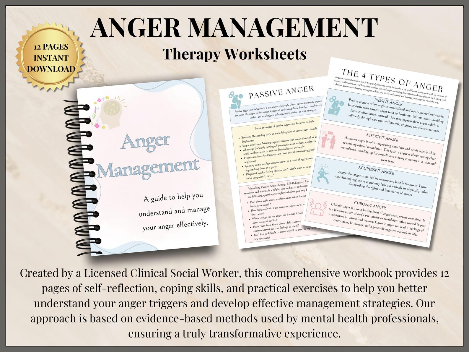 Anger Management Workbook Therapy Worksheets Calming Strategies Self ...