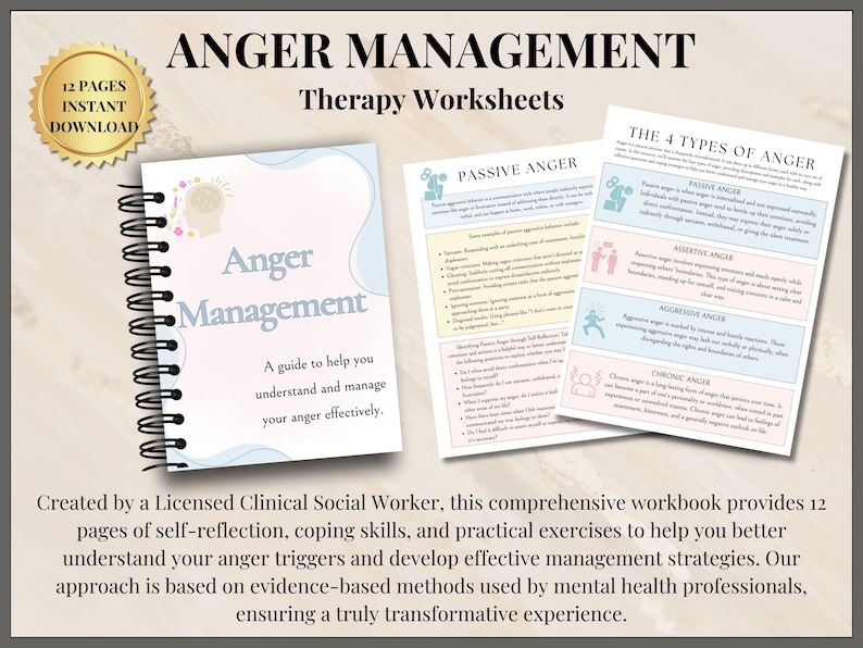 Anger Management Workbook Therapy Worksheets Calming Strategies Self ...