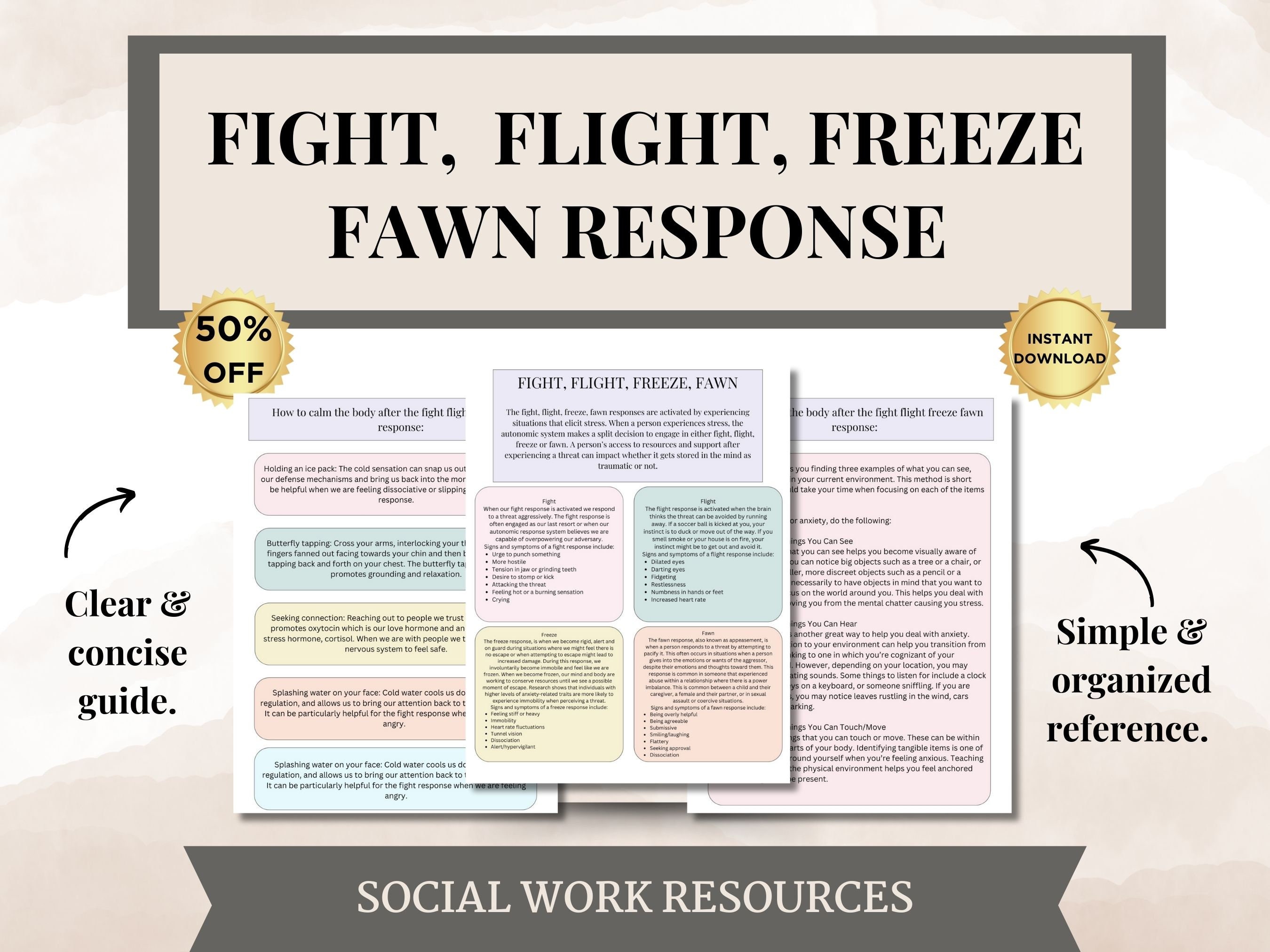 Fight Flight Freeze Fawn Therapy Worksheets, Stress Response, Fight or ...