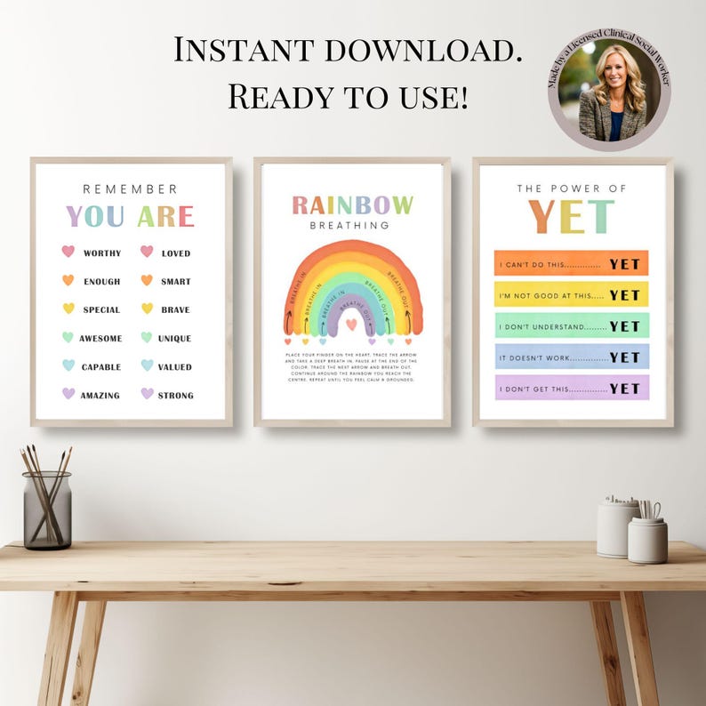 Set of 8 Calm Corner Posters Office Decor School Psychologist Wall Art ...