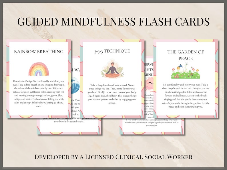 Guided Mindfulness Flash Cards, Anxiety Coping Skill Cards, Guided ...