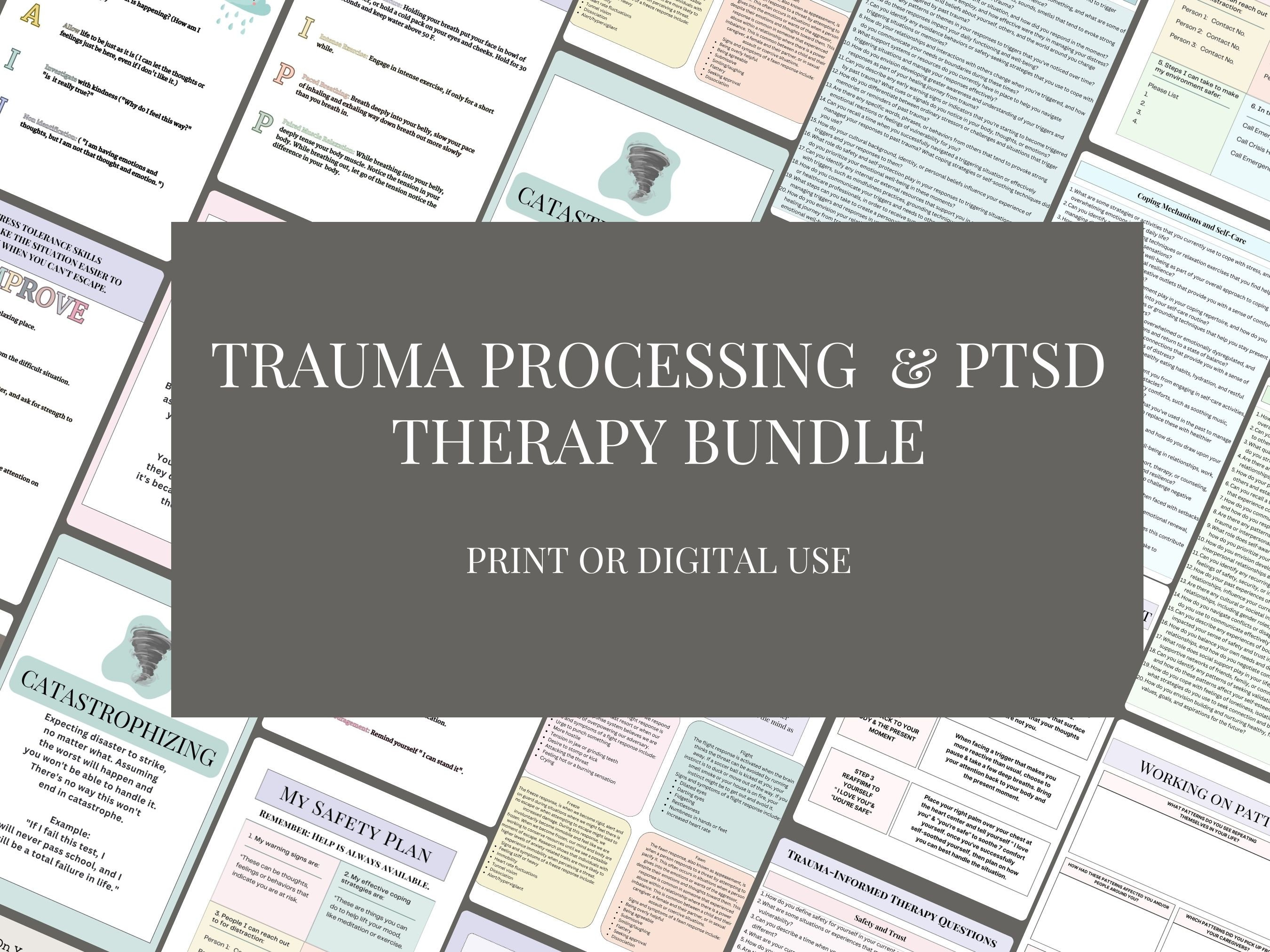 Trauma Therapy Bundle, Anxiety Coping Skill Card, Therapy Worksheets ...