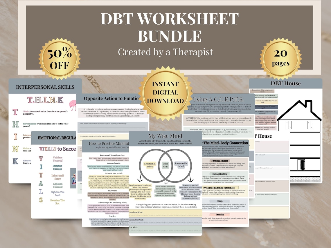 DBT Worksheets for Therapist, Dbt Skills, Dbt Workbooks. Dbt Printables ...