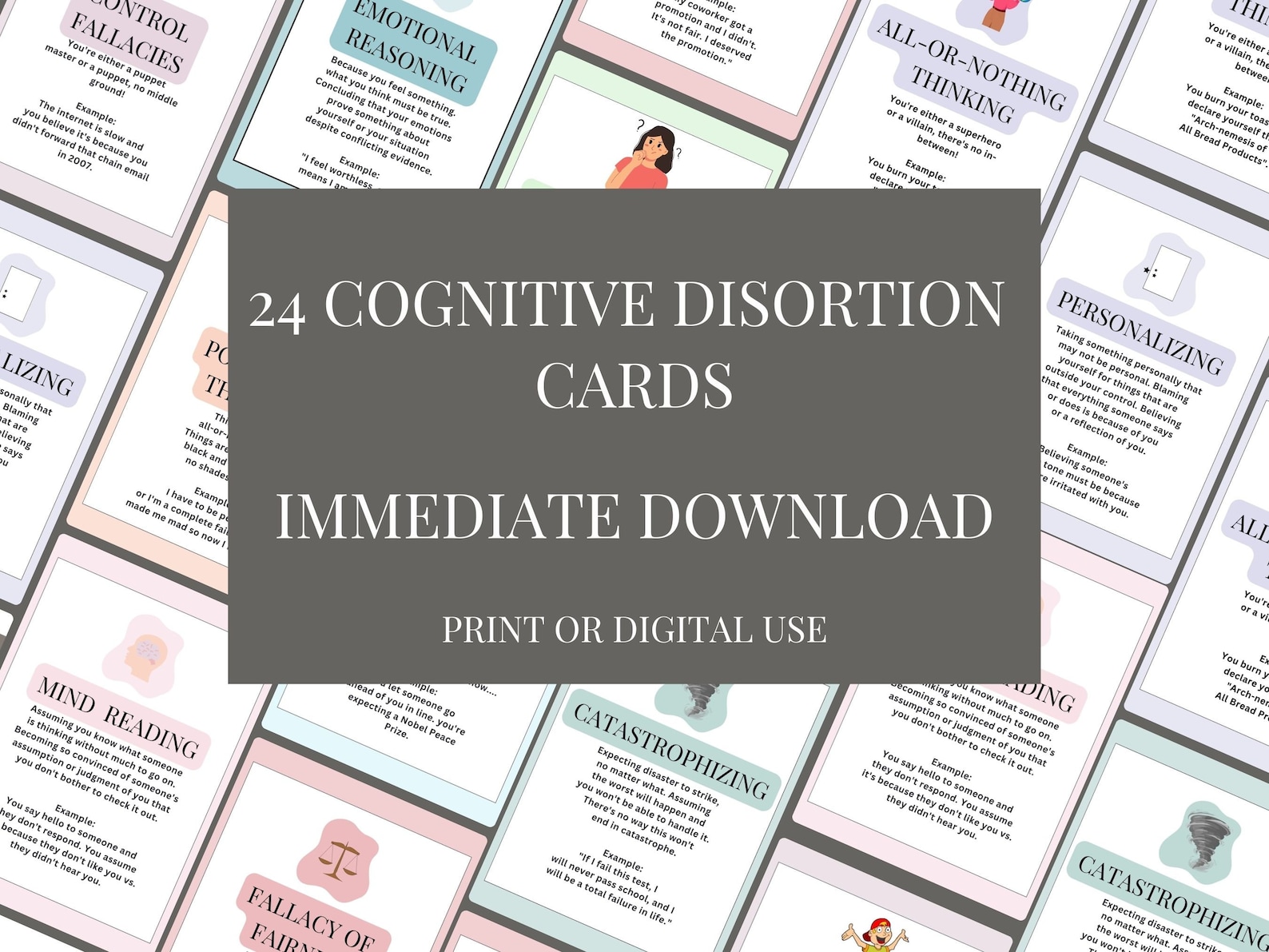 Cognitive Distortion Flash Cards, Cognitive Behavioral Therapy, Therapy ...