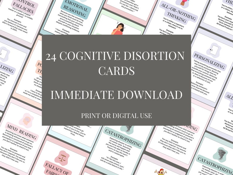 Cognitive Distortion Flash Cards, Cognitive Behavioral Therapy, Therapy ...