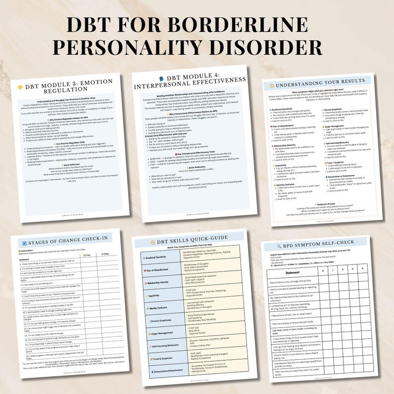 Borderline Personality Disorder Workbook BPD Worksheets Bundle, DBT ...