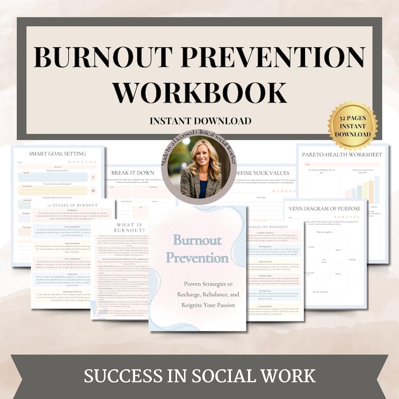 Burnout and Prevention Workbook, Stress Worksheets, Self-care, Therapy ...