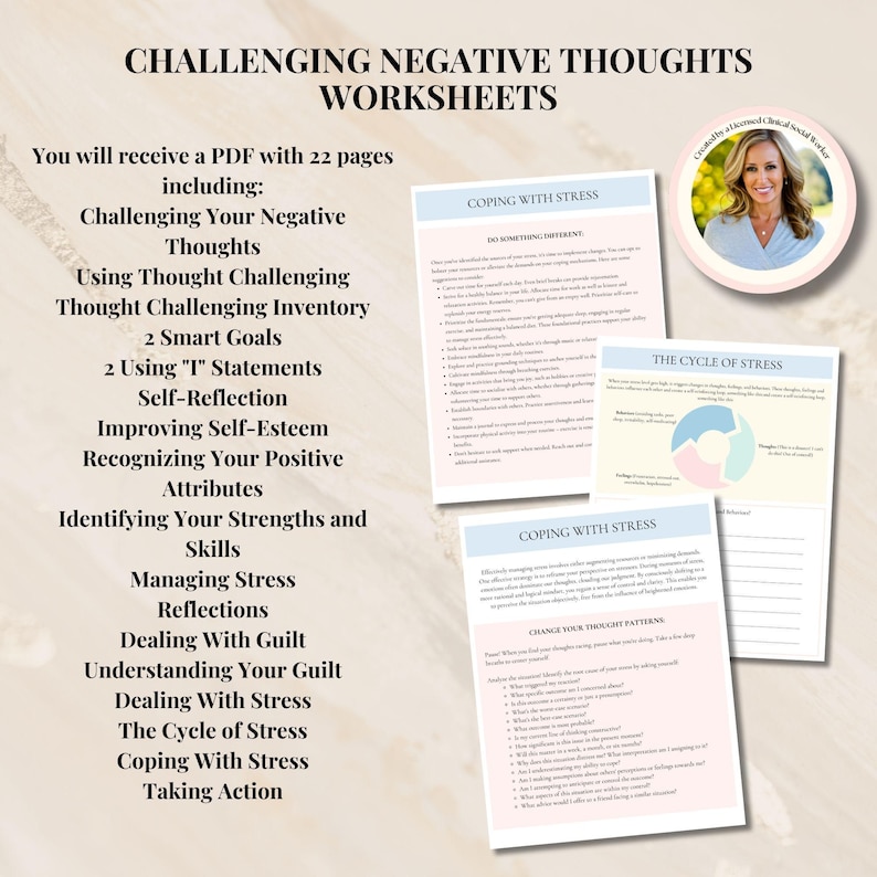 Challenging Automatic Negative Thoughts, Mental Health Printable, CBT ...