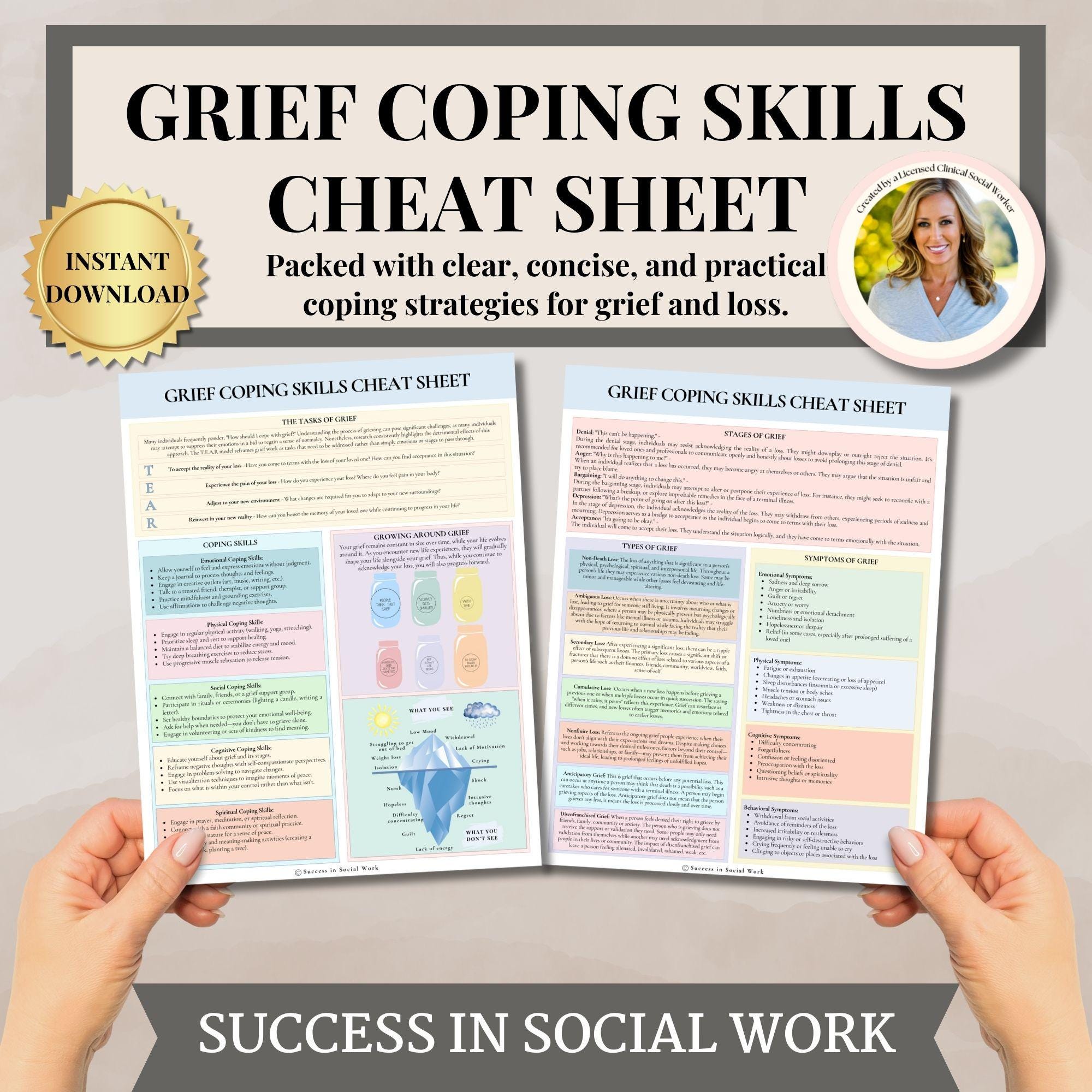 Grief Coping Skills Cheat Sheet,therapy Resources,psychologist Tools ...