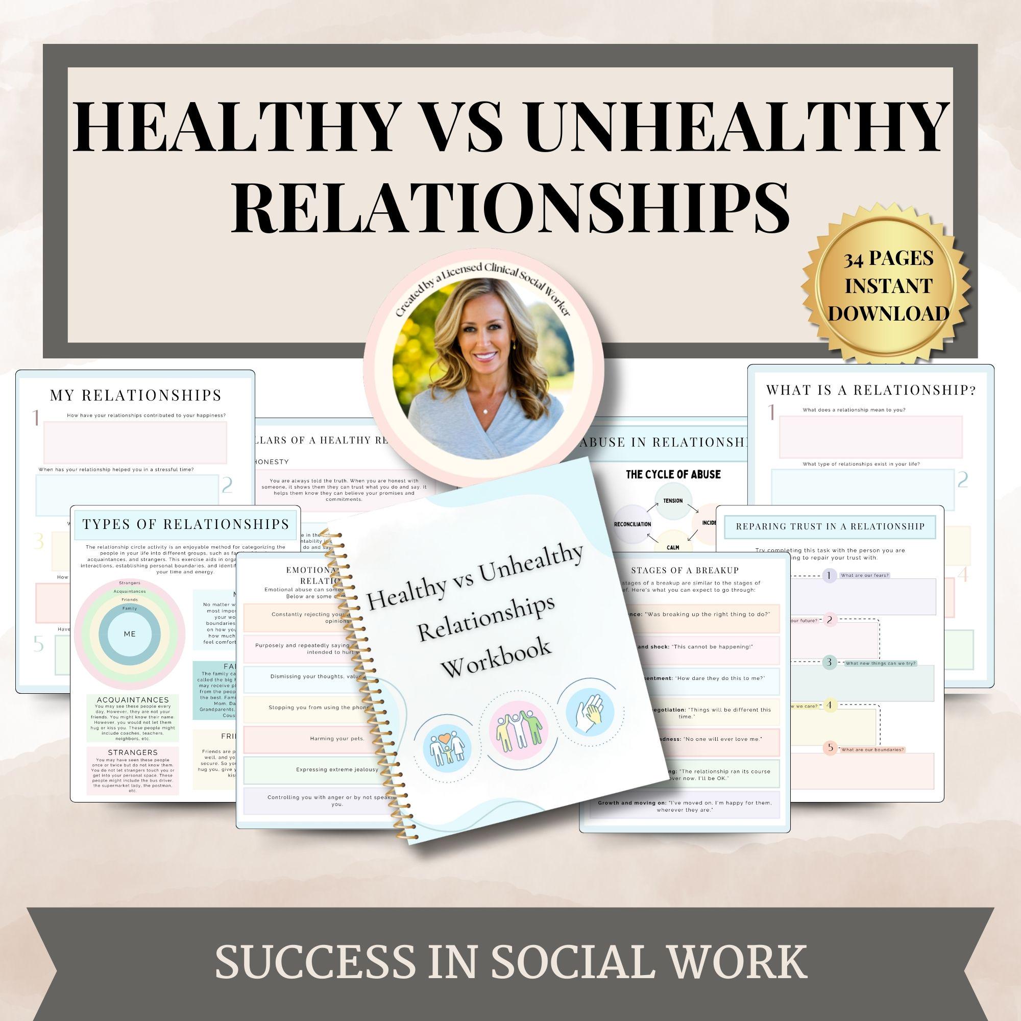 Healthy Vs Unhealthy Relationships Workbook, Teen Therapy Worksheets ...