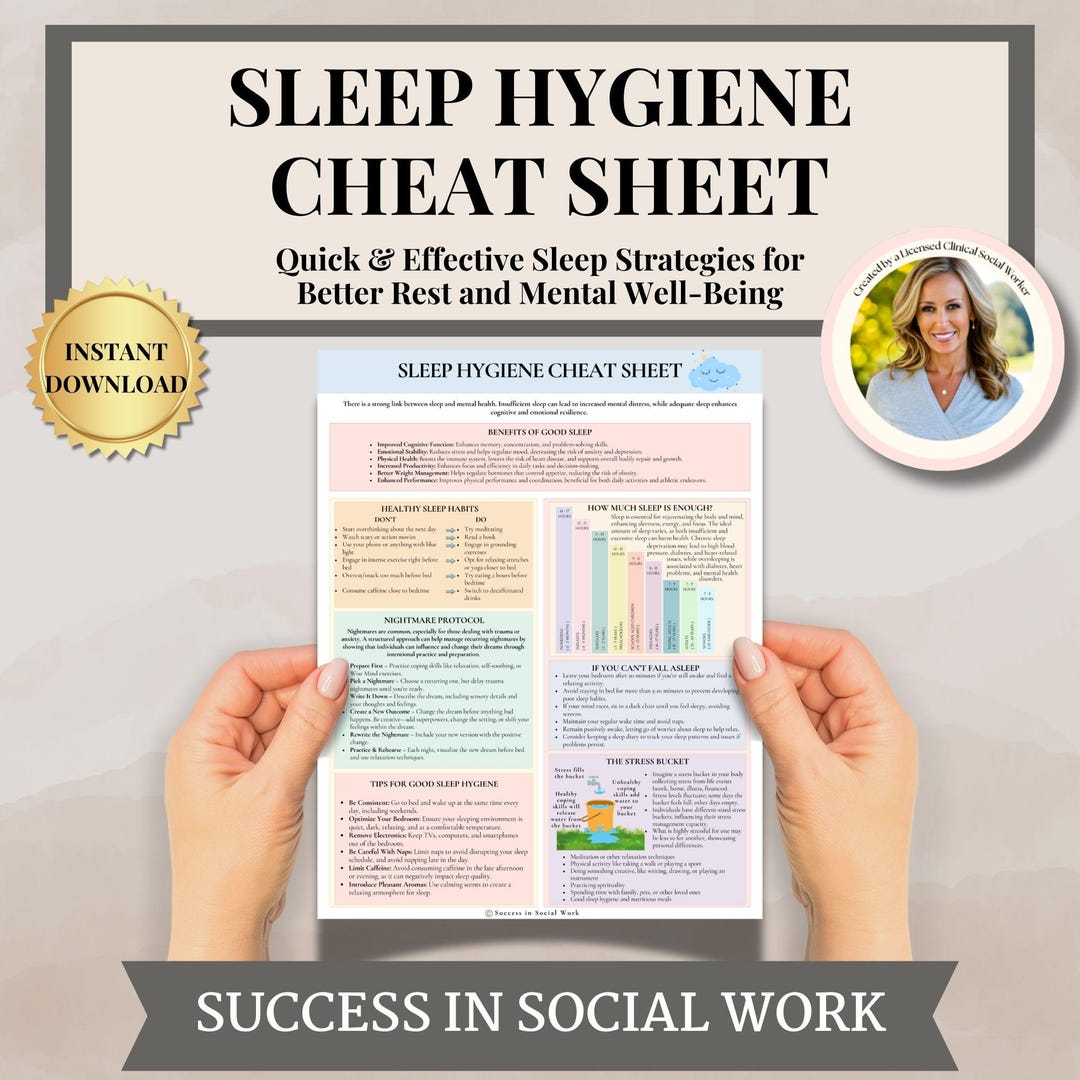 Sleep Hygiene Cheat Sheet, Sleep Journal, Therapy Office Decor, Self Care, Acceptance and ...