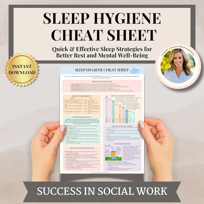 Sleep Hygiene Cheat Sheet, Sleep Journal, Therapy Office Decor, Self Care, Acceptance and ...