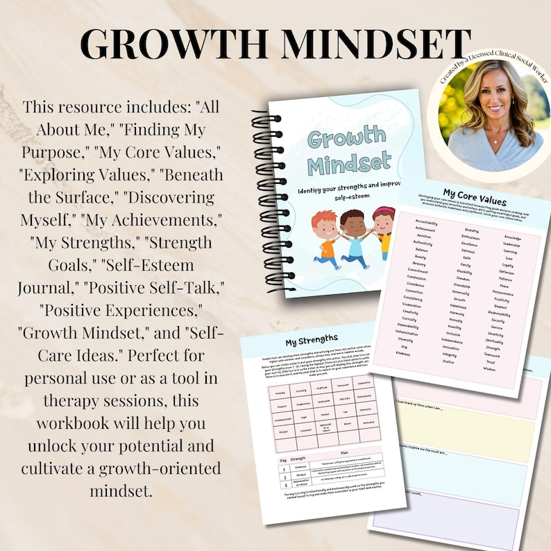 Growth Mindset Childrens Therapy Workbook for Kids Teens, Emotional ...