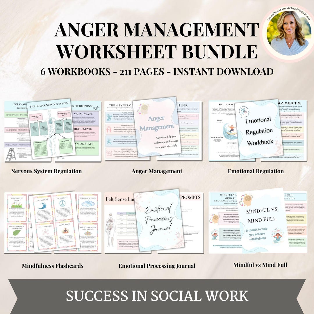 Anger Therapy Workbook Bundle, Anger Management Workbook & Worksheets ...