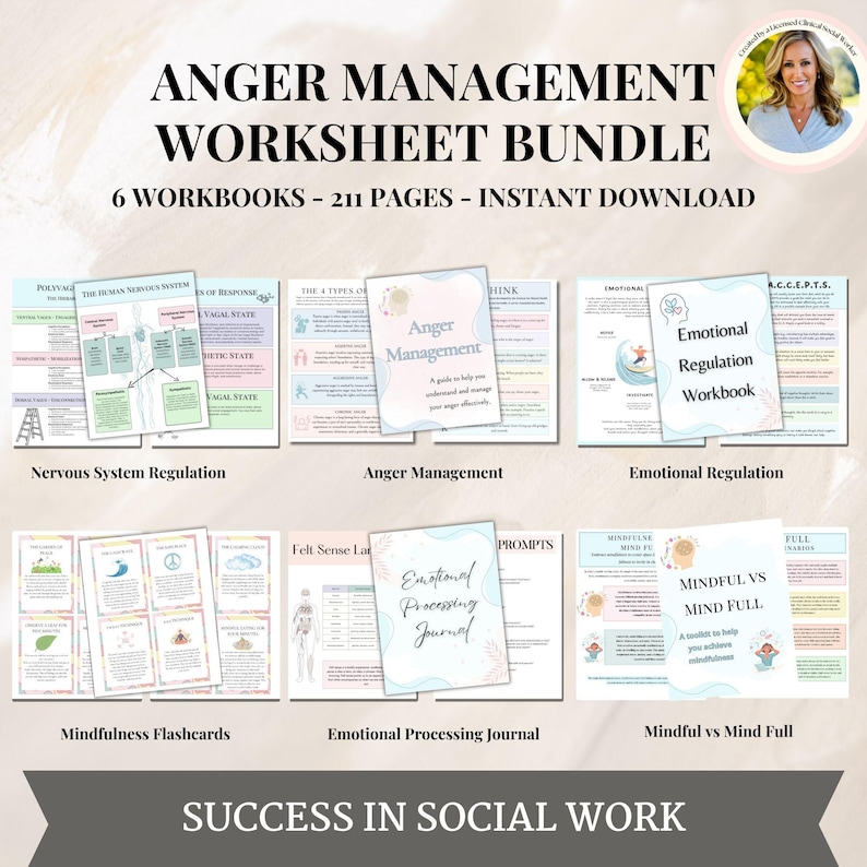 Anger Therapy Workbook Bundle, Anger Management Workbook & Worksheets ...