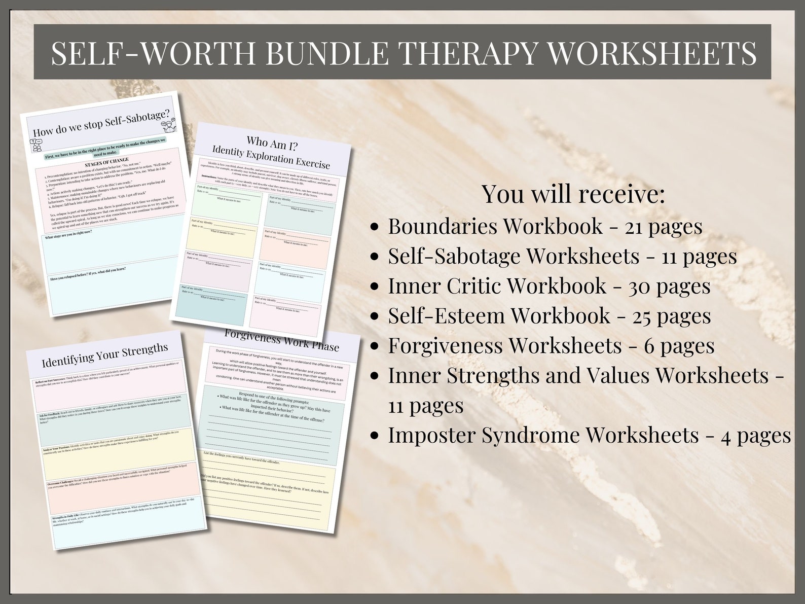 Self Worth Therapy Worksheet Bundle, Self Esteem, Confidence, Inner ...