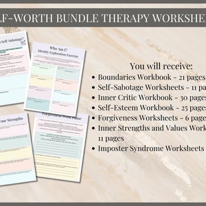 Self Worth Therapy Worksheet Bundle, Self Esteem, Confidence, Inner ...