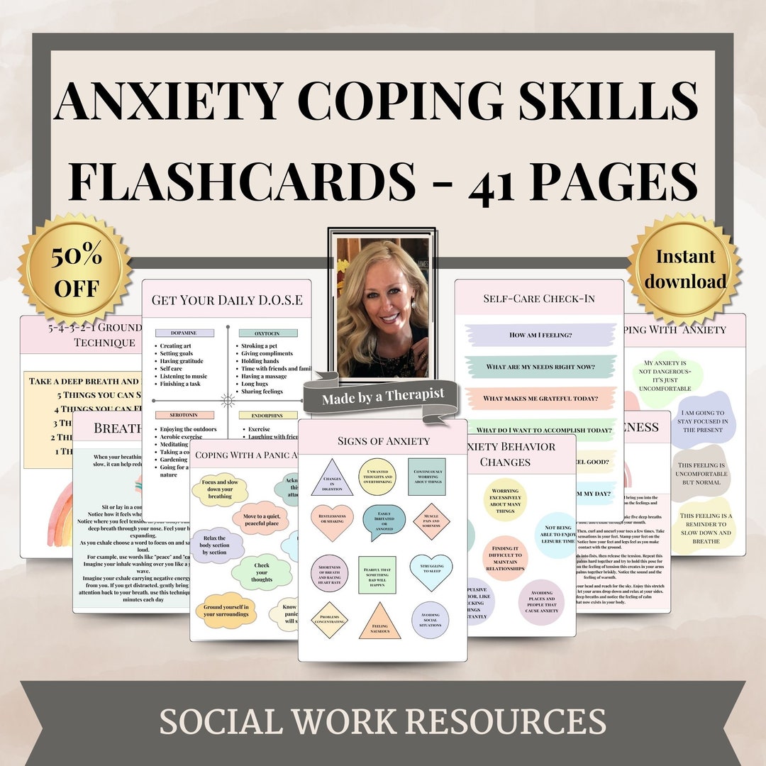 Anxiety Coping Skills Flashcards Workbook Digital or Printable ...