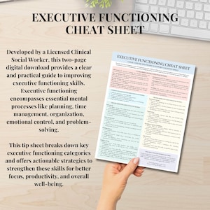 Executive Functioning Cheat Sheet Tip Sheet,adhd Worksheets,kids Teen Coping Skills Tool ...