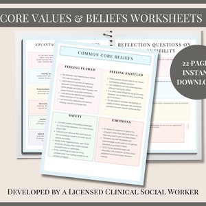 Core Values and Beliefs Worksheets, Challenging Negative Thoughts, Self ...