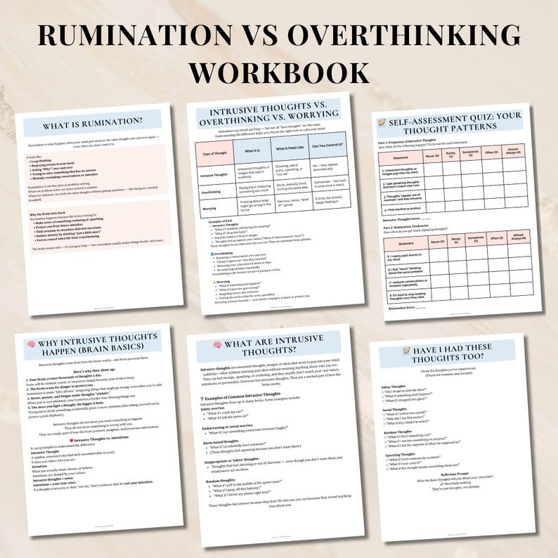Intrusive Thoughts Vs Rumination Overthinking Journal Therapy Workbook ...