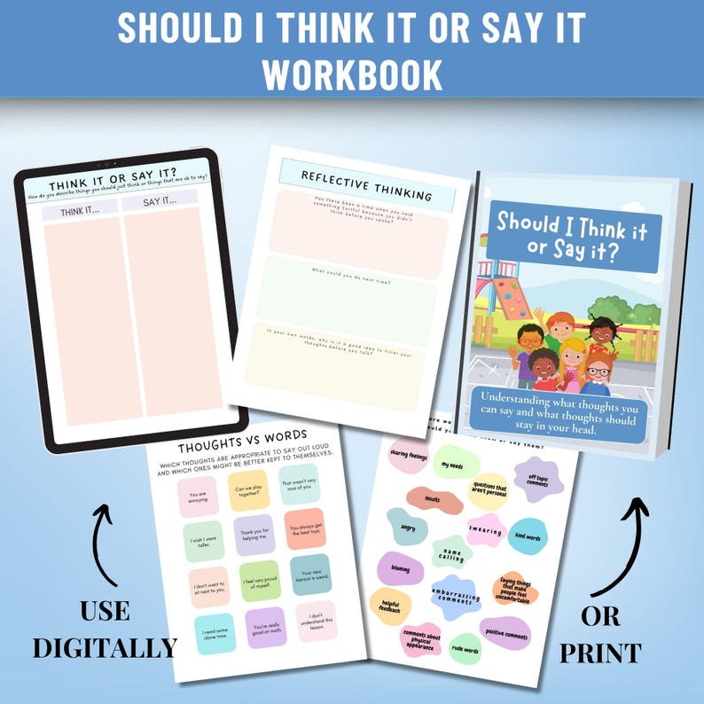 Think It or Say It Worksheets, Social Filter Activities, Kids Social ...