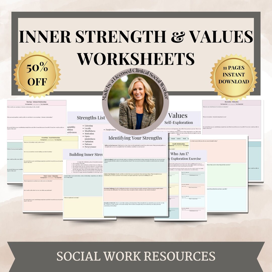 Inner Strength and Values Exploration Worksheets, Solution Focused ...