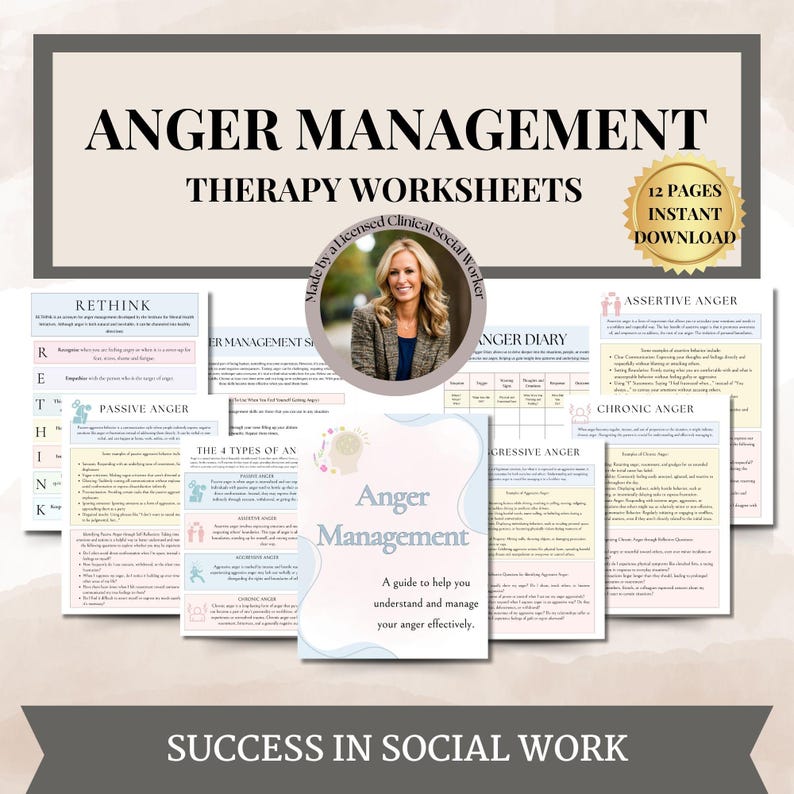 Anger Therapy Workbook Bundle, Anger Management Workbook & Worksheets ...