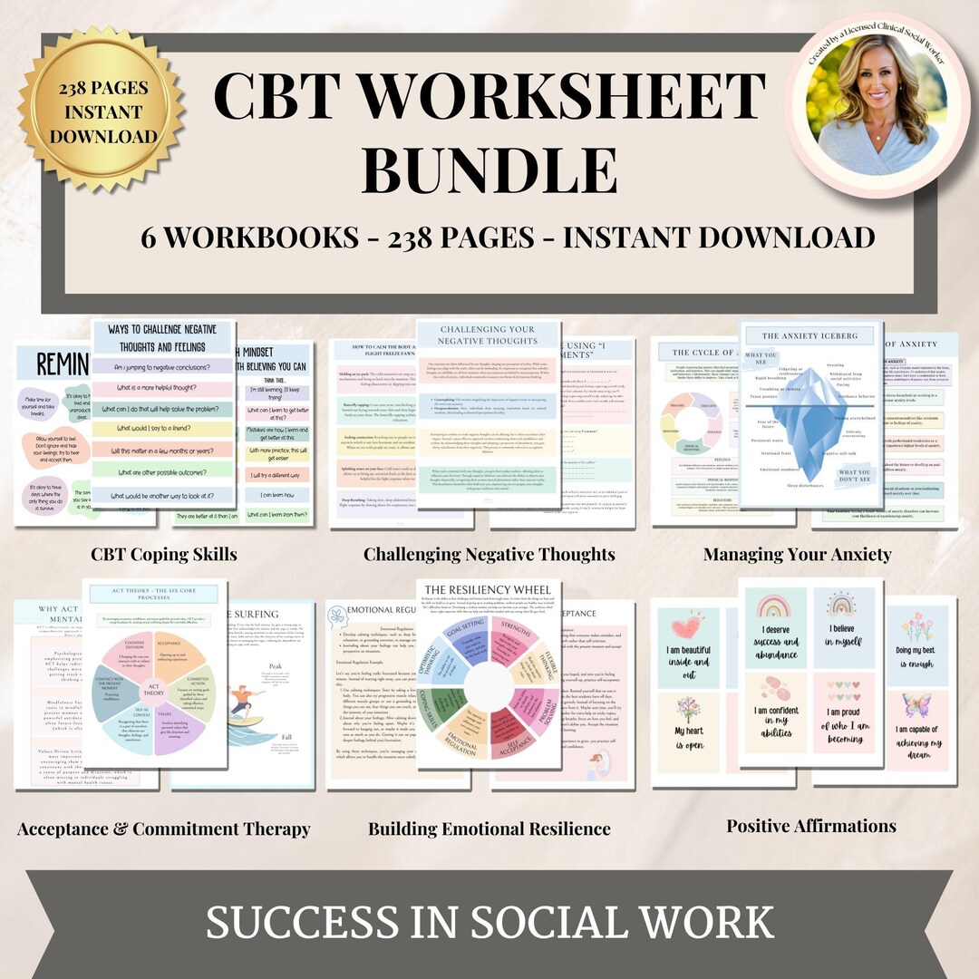 CBT Worksheets Bundle,cognitive Behavioral Therapy, Anxiety Worksheets ...