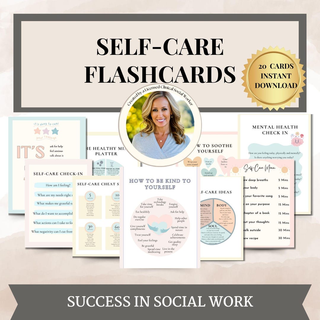 Self-care Flashcards, Therapy Office Art,school Counselor Office Decor ...