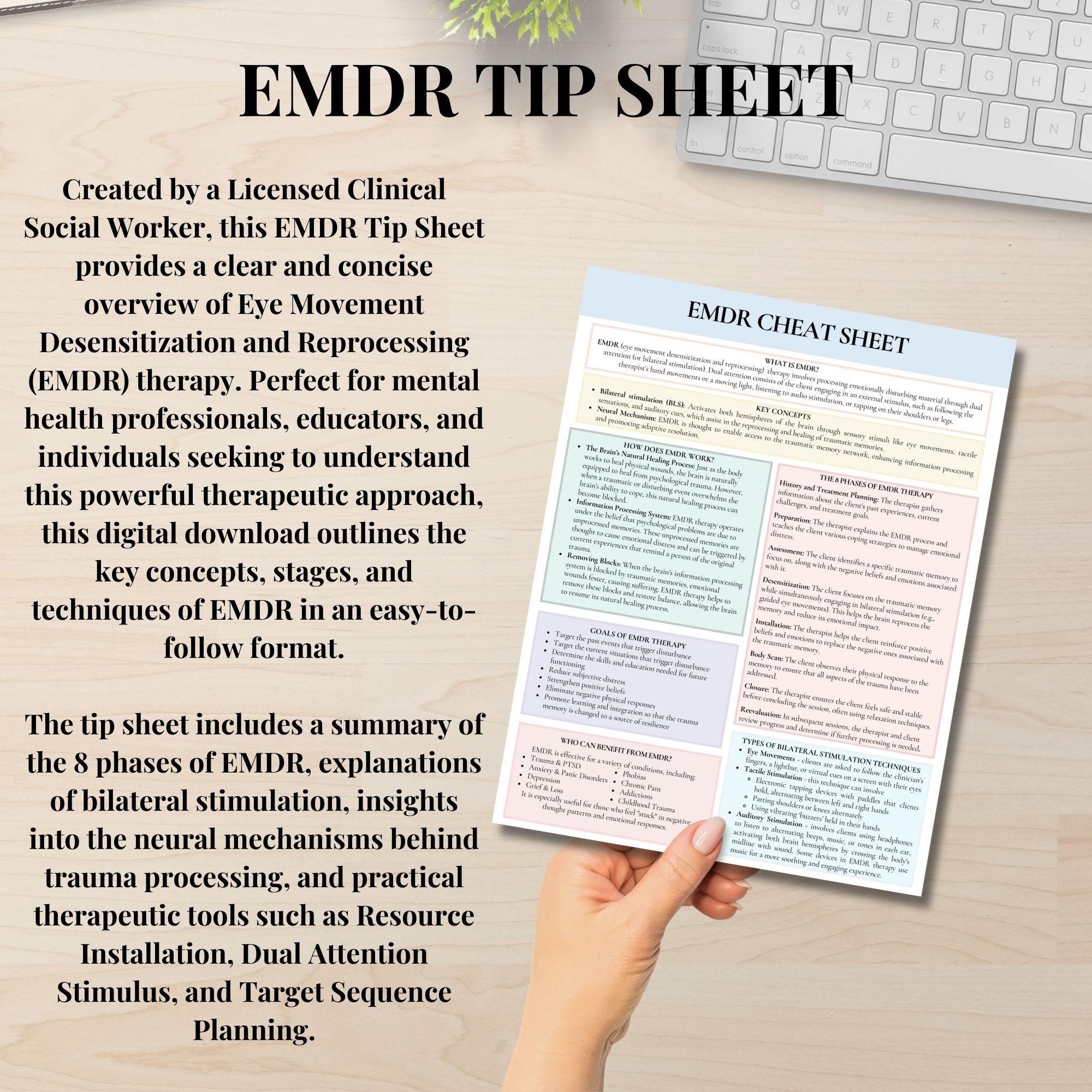 EMDR for Therapists Cheat Sheet, Eye Movement Desensitization and ...