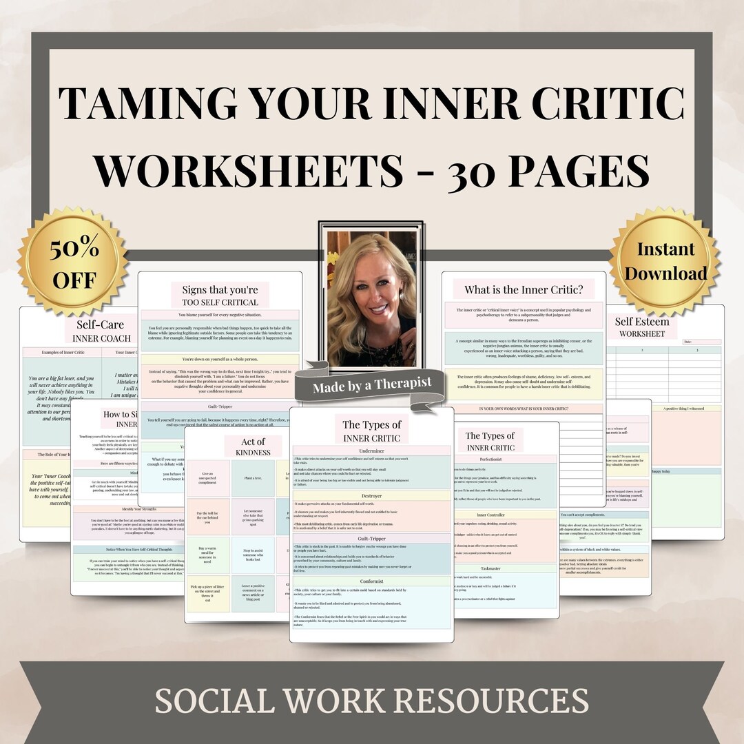 Inner Critic Workbook Self Esteem Therapy Worksheets, Mental Health ...
