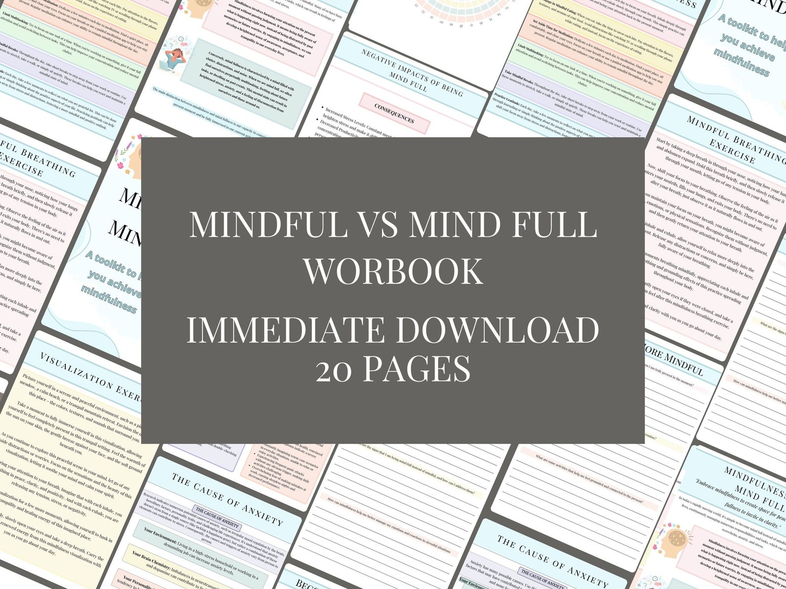 Mindfulness Worksheets, Mindful Vs Mind Full Workbook,dbt Worksheets ...