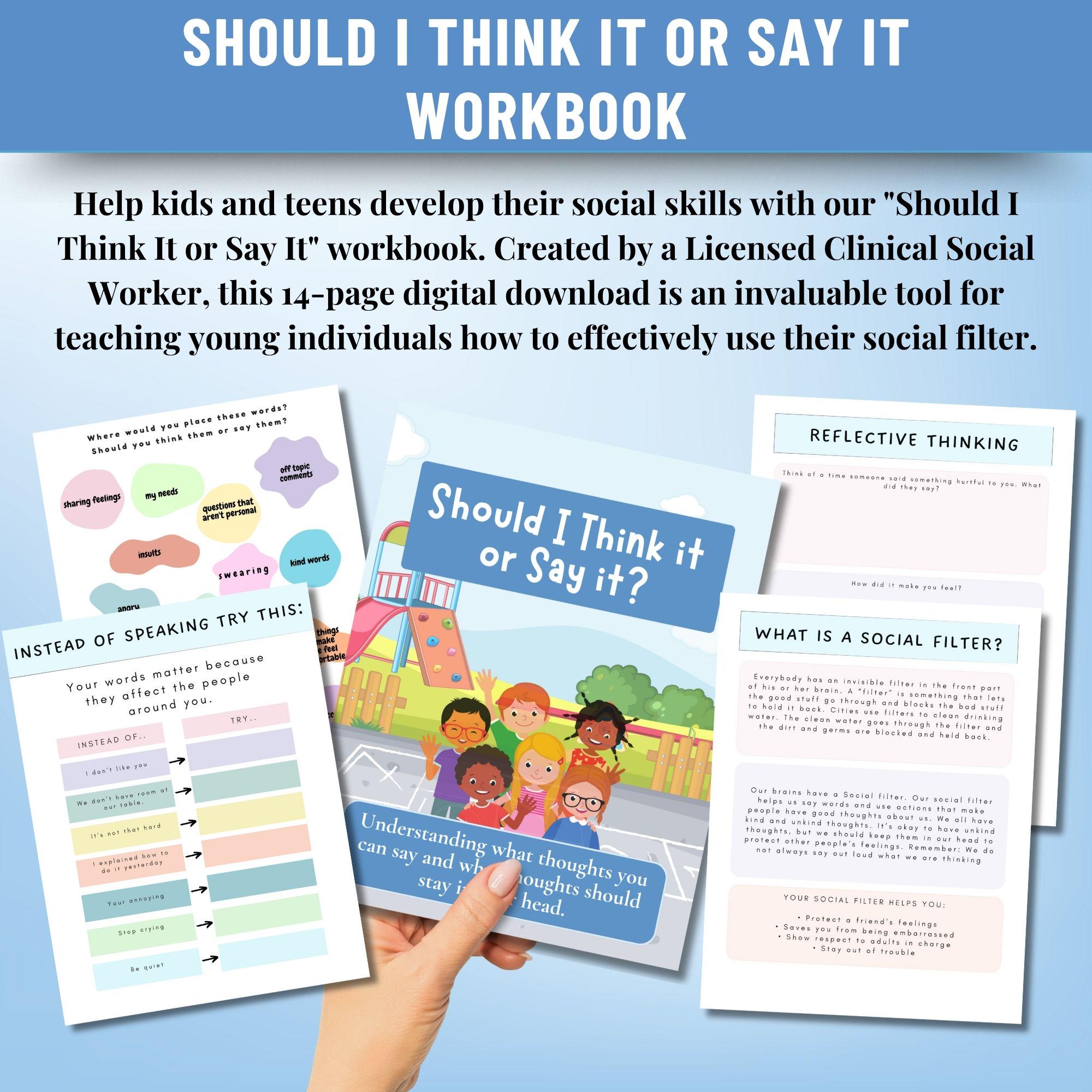 Think It or Say It Worksheets, Social Filter Activities, Kids Social ...