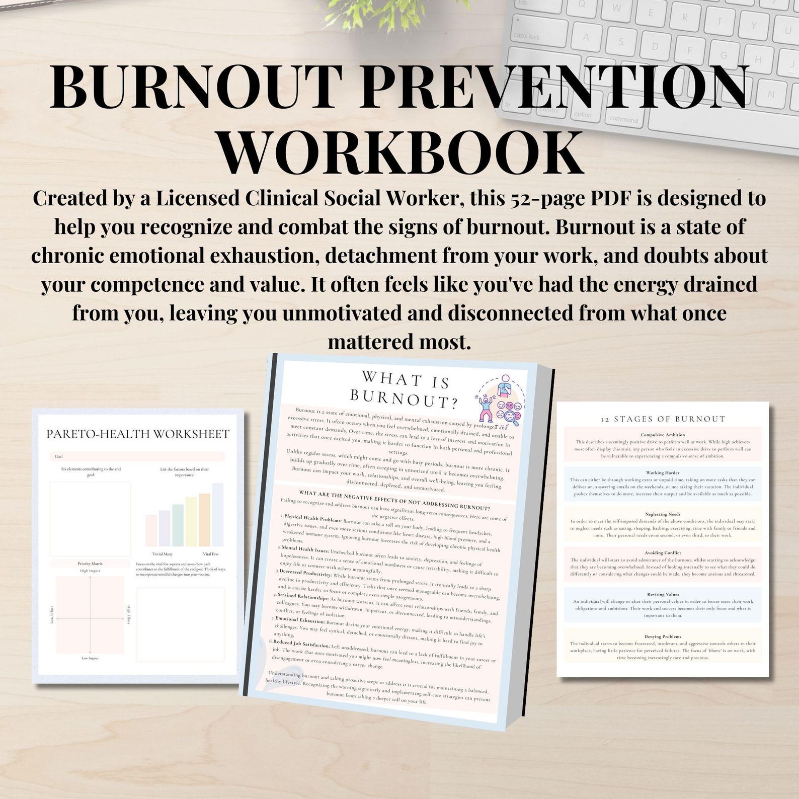 Burnout and Prevention Workbook, Stress Worksheets, Self-care, Therapy ...