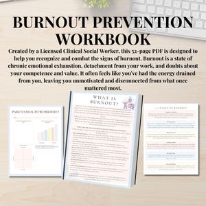 Burnout and Prevention Workbook, Stress Worksheets, Self-care, Therapy ...