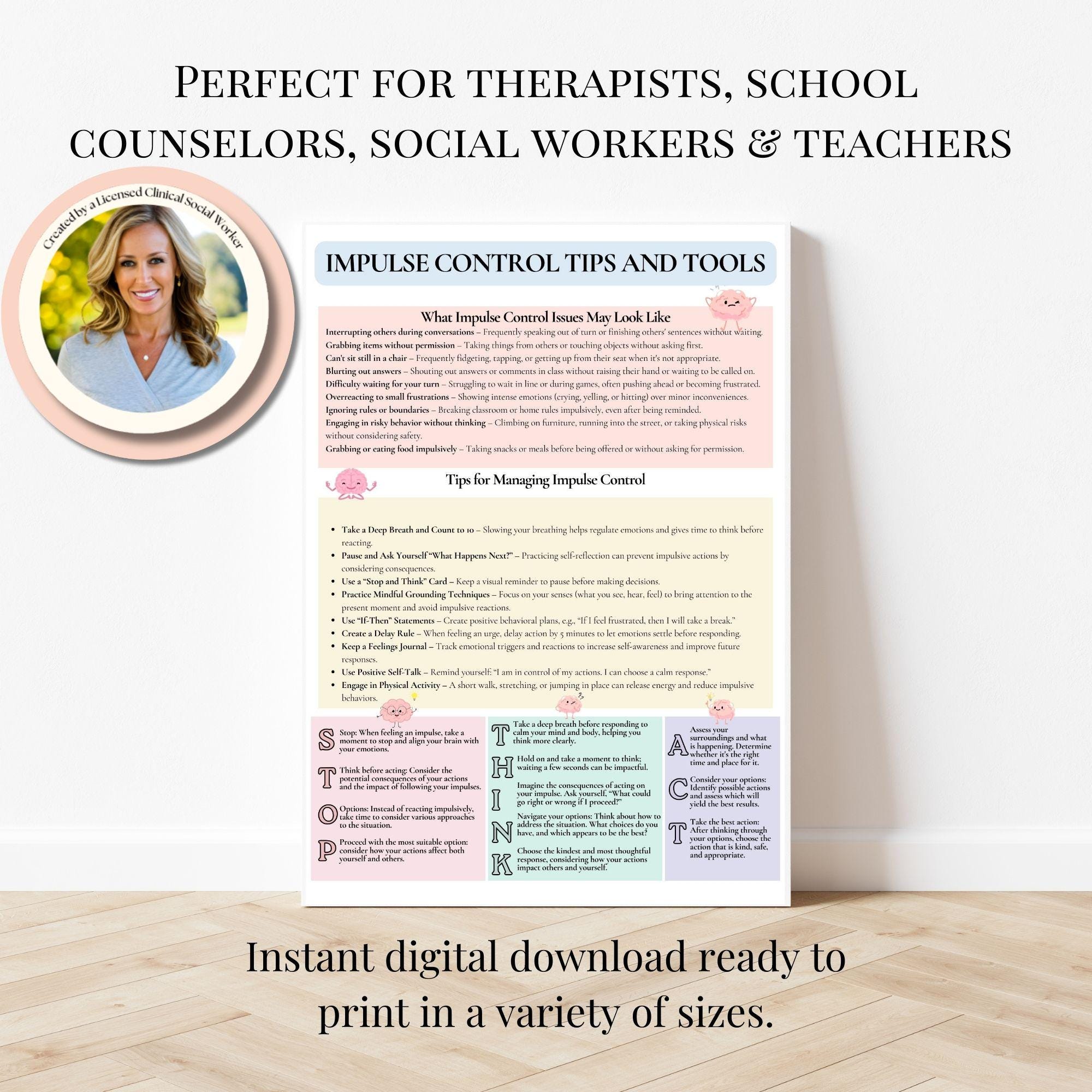 Impulse Control Poster, Calming Technique, ADHD Executive Functioning ...