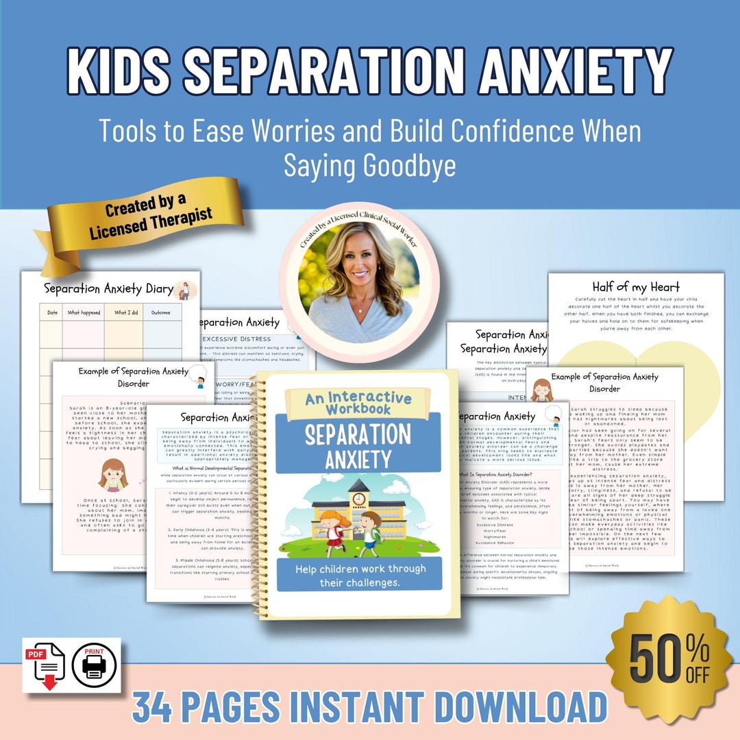 Kids Separation Anxiety Therapy Workbook for Parents, Therapists ...
