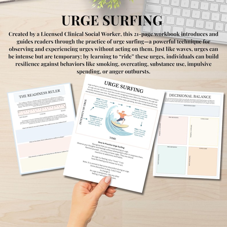 Urge Surfing Worksheets, Addiction, Sobriety, Therapy Worksheets ...