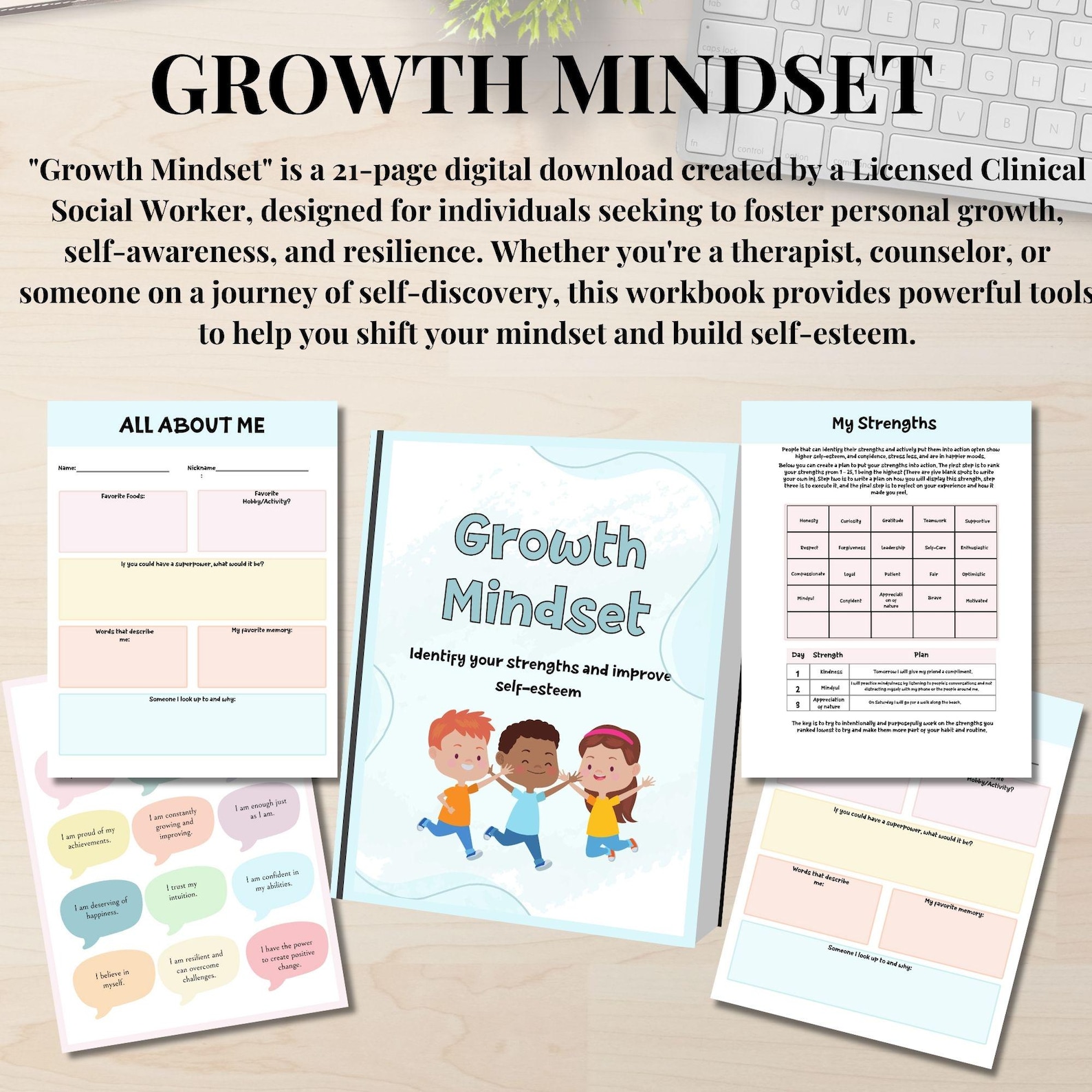 Growth Mindset Childrens Therapy Workbook for Kids Teens, Emotional ...
