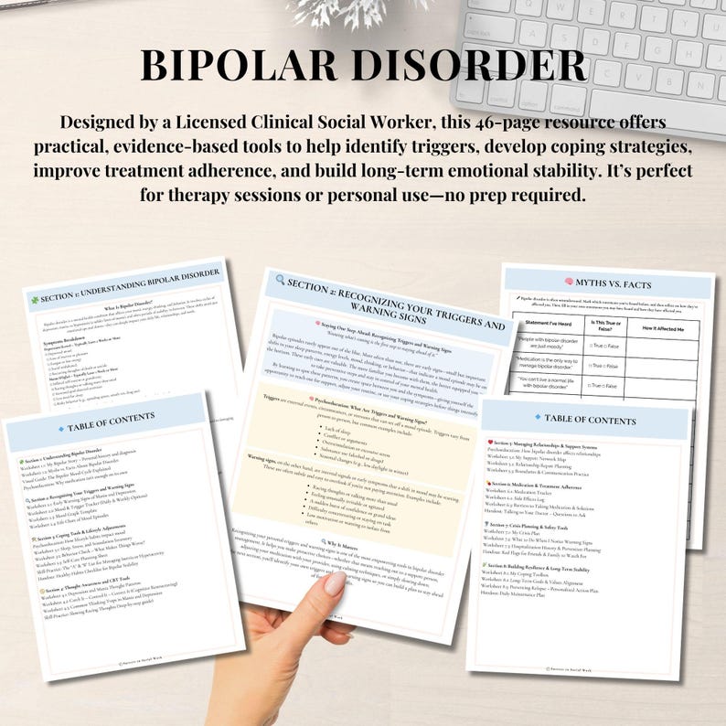 Bipolar Disorder Workbook for Therapists, Printable Mood Tracker ...