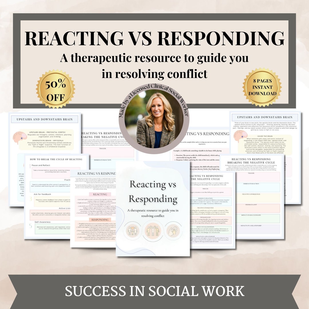 Responding Vs Reacting Worksheets Therapy Worksheets for Conflict ...
