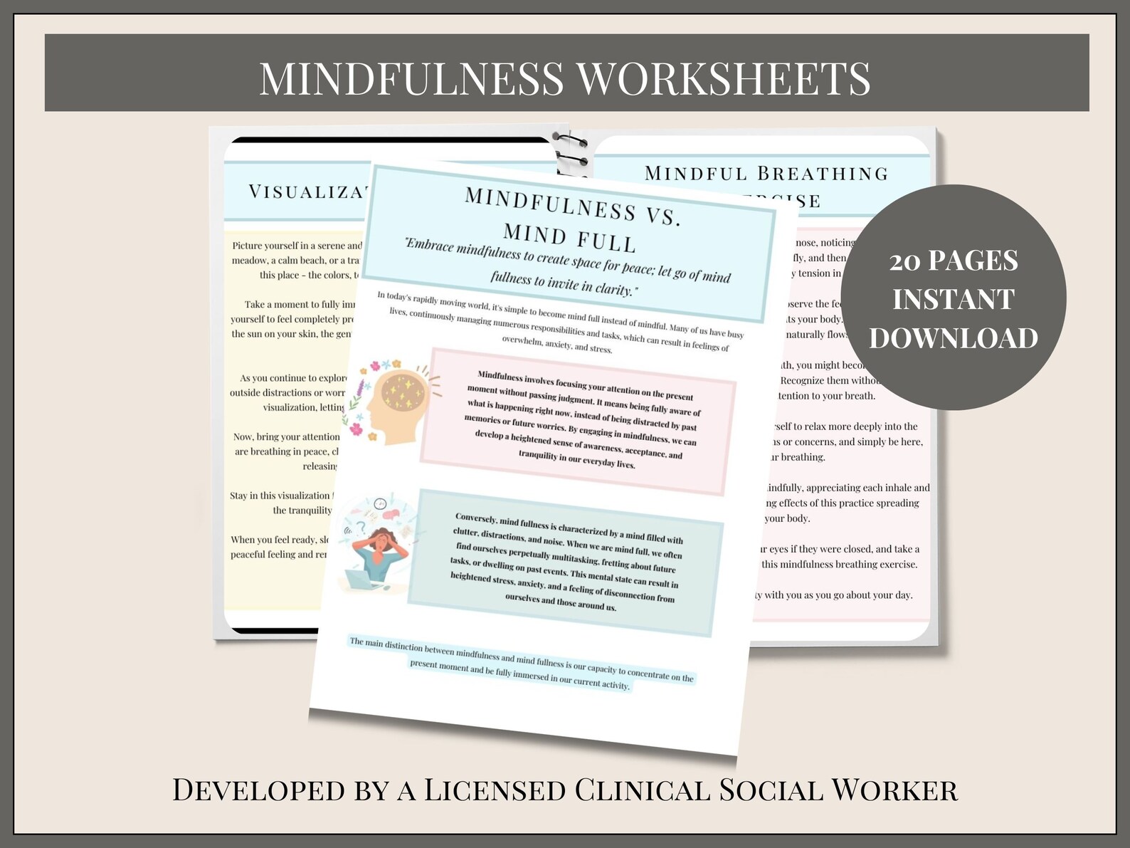Mindfulness Worksheets, Mindful Vs Mind Full Workbook,dbt Worksheets ...
