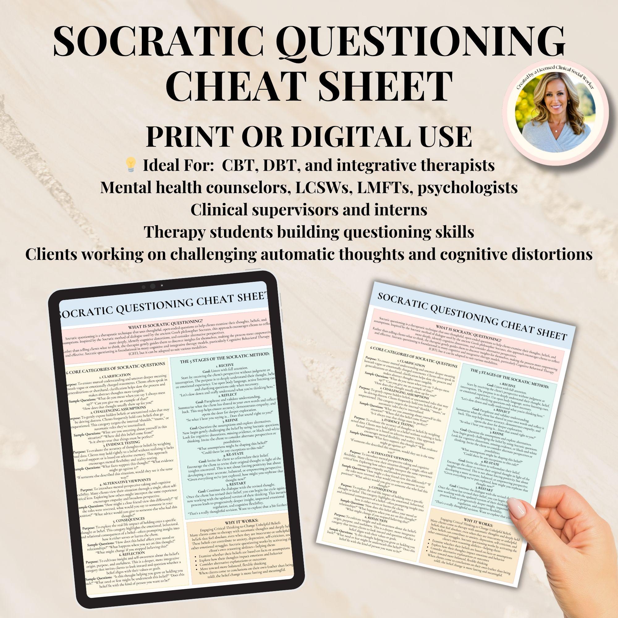 Socratic Questions Cheat Sheet for Therapists & Therapy Sessions ...