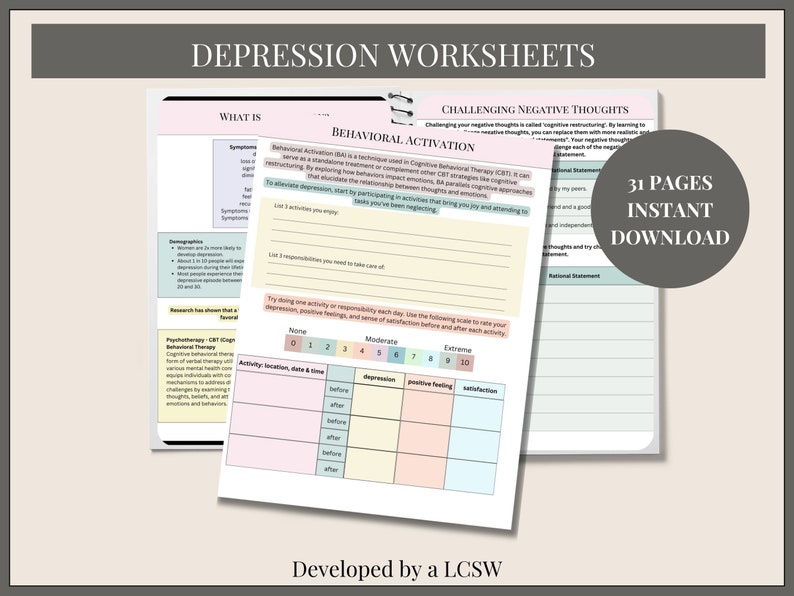 Depression Worksheets, Therapy Worksheets, Therapist Tools, Anxiety ...